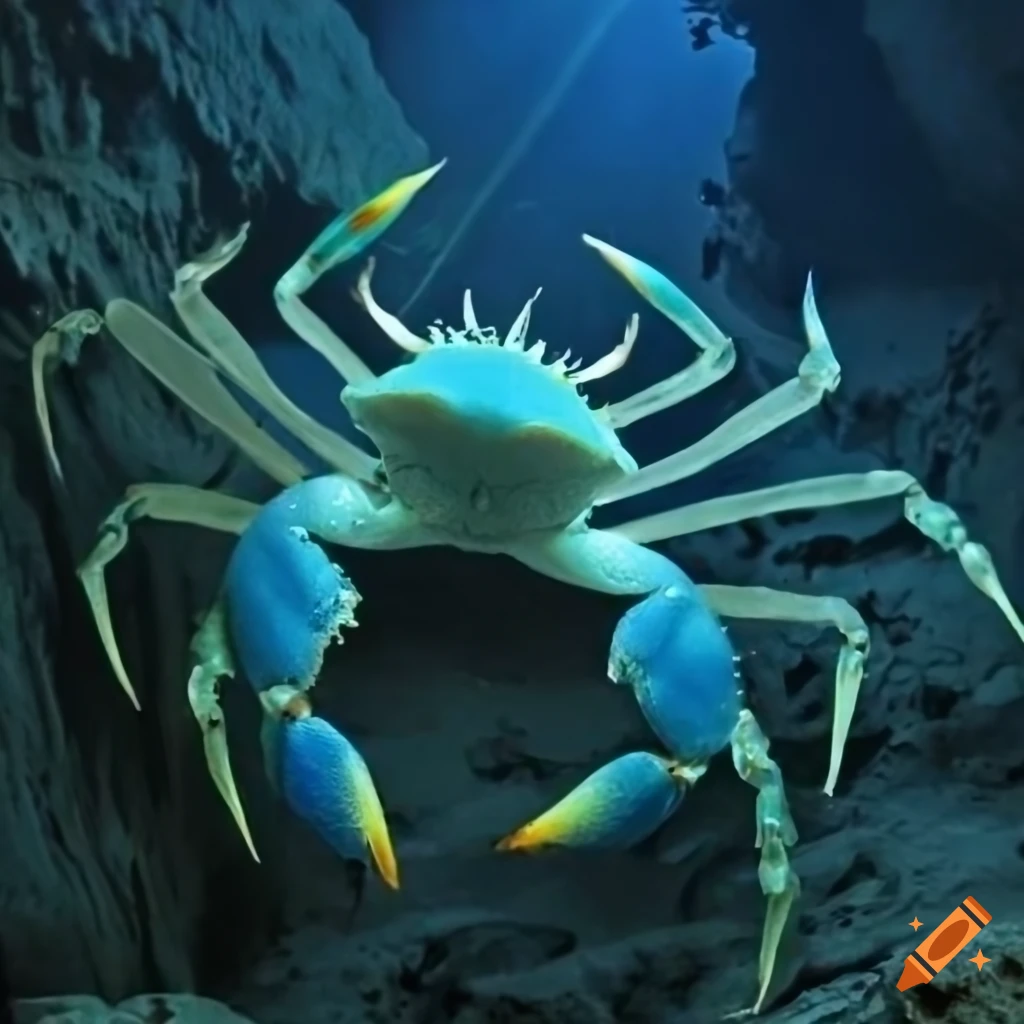 Ethereal glowing crabs in an underground cavern on Craiyon
