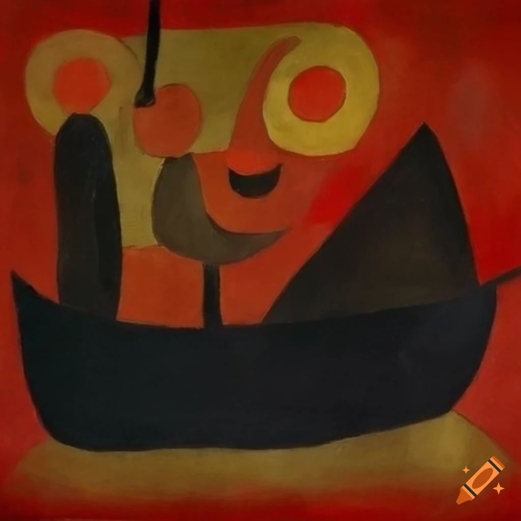 Boat, angel, and demon painting in the style of paul klee and horace ...