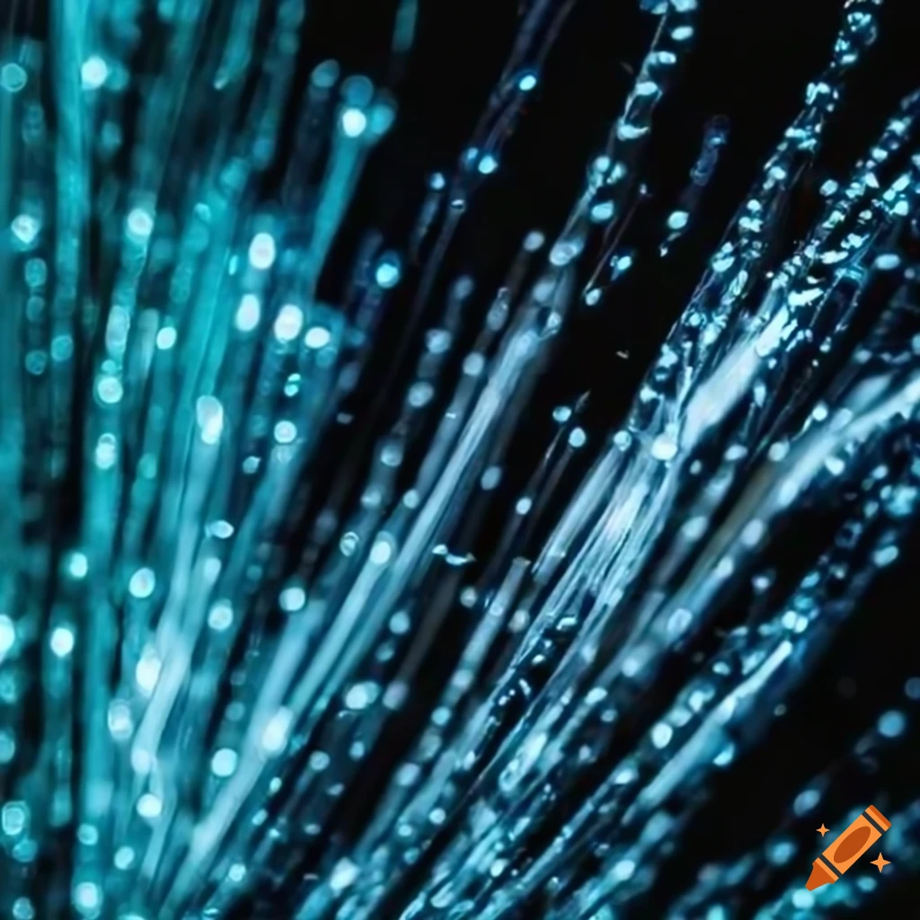 Intricately arranged fiber optic threads resembling a rain scene in ...