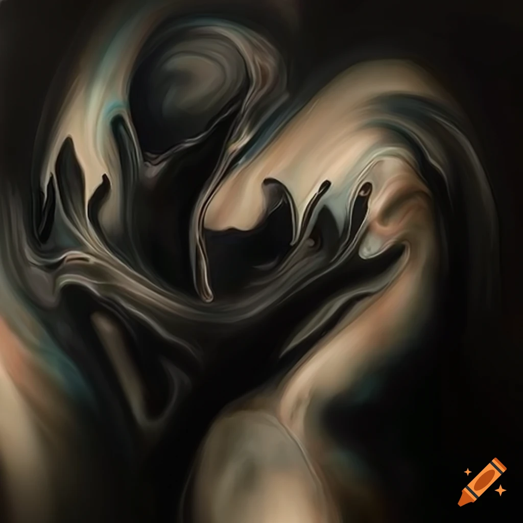 Abstract watercolor painting of two embracing female creatures in ...