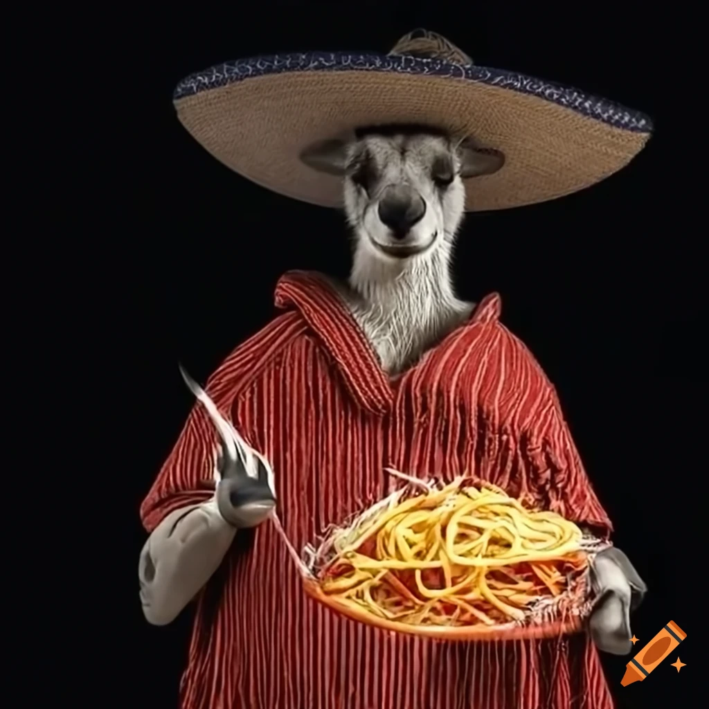 Mexican kangaroo enjoying spaghetti bolognese on Craiyon