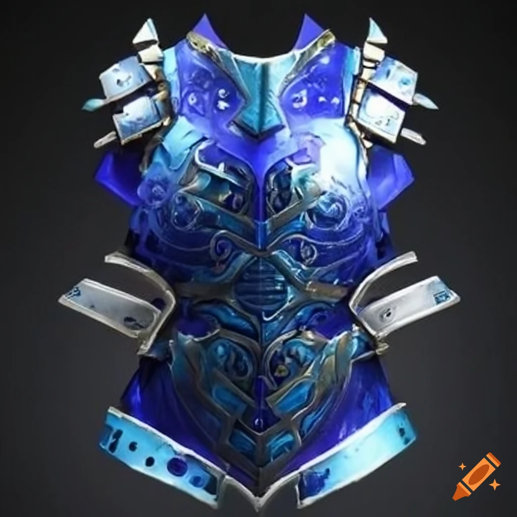Exquisitely detailed front view of magic massive body armor on Craiyon