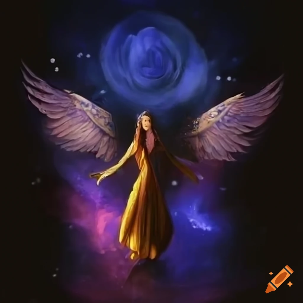 Magical winged spirit and wizard in a painting on Craiyon