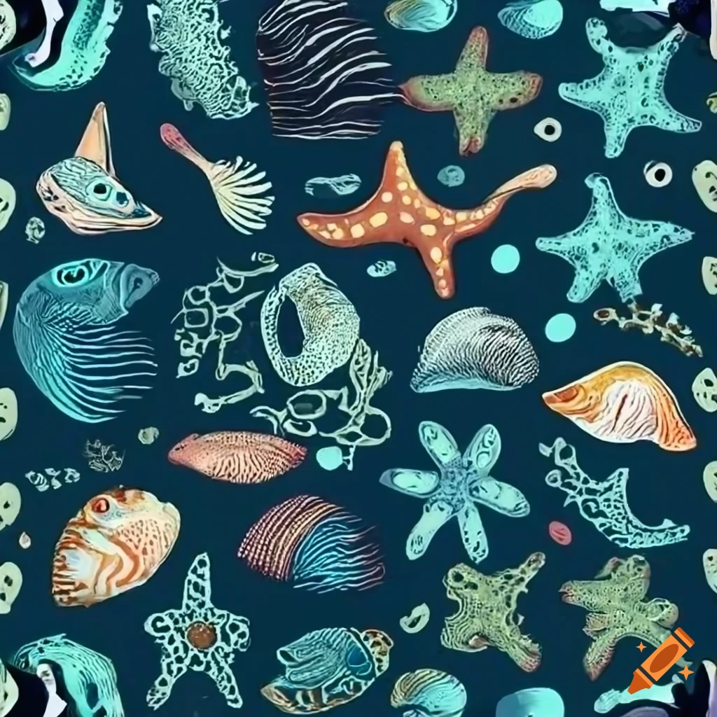 Pattern with marine life including fish, whales, and octopuses on Craiyon