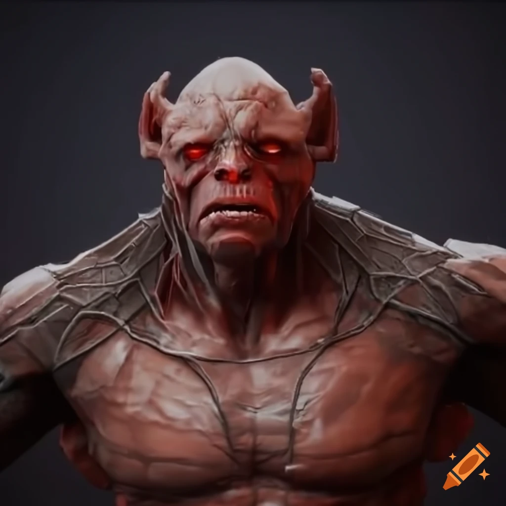 Pale white-skinned sci-fi giant muscle cybernetic golem elf ogre ...