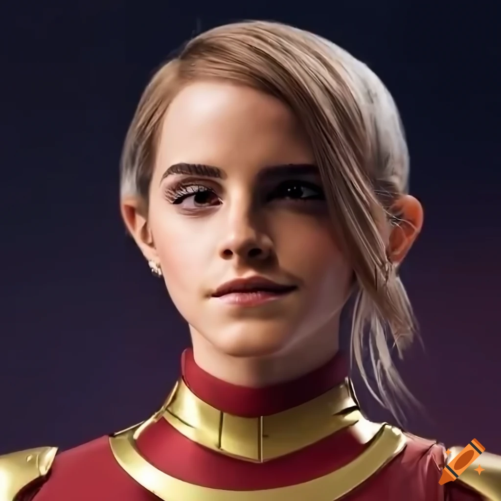 Futuristic red and gold armor with Emma Watson's face and Zendaya's ...