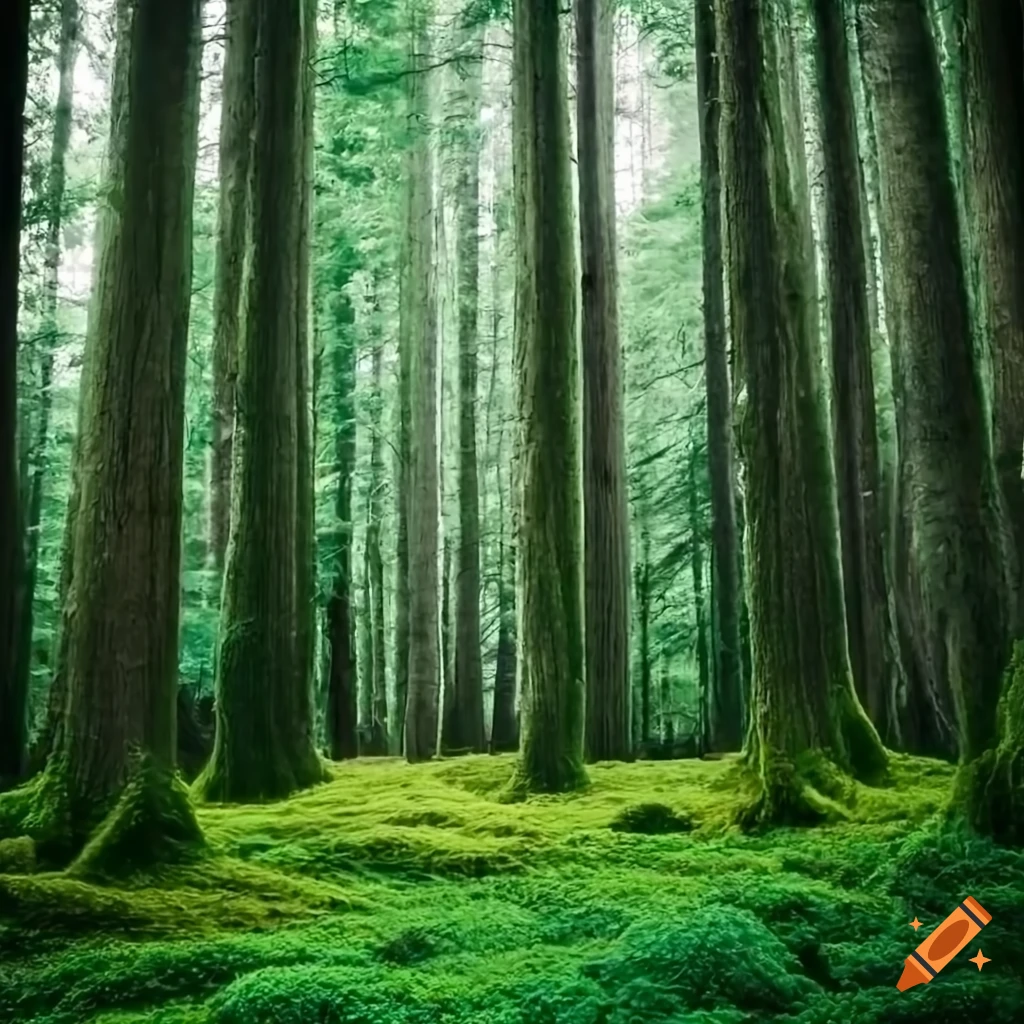 Lush old growth forest with tall trees, canopy, subcanopy, bushes ...