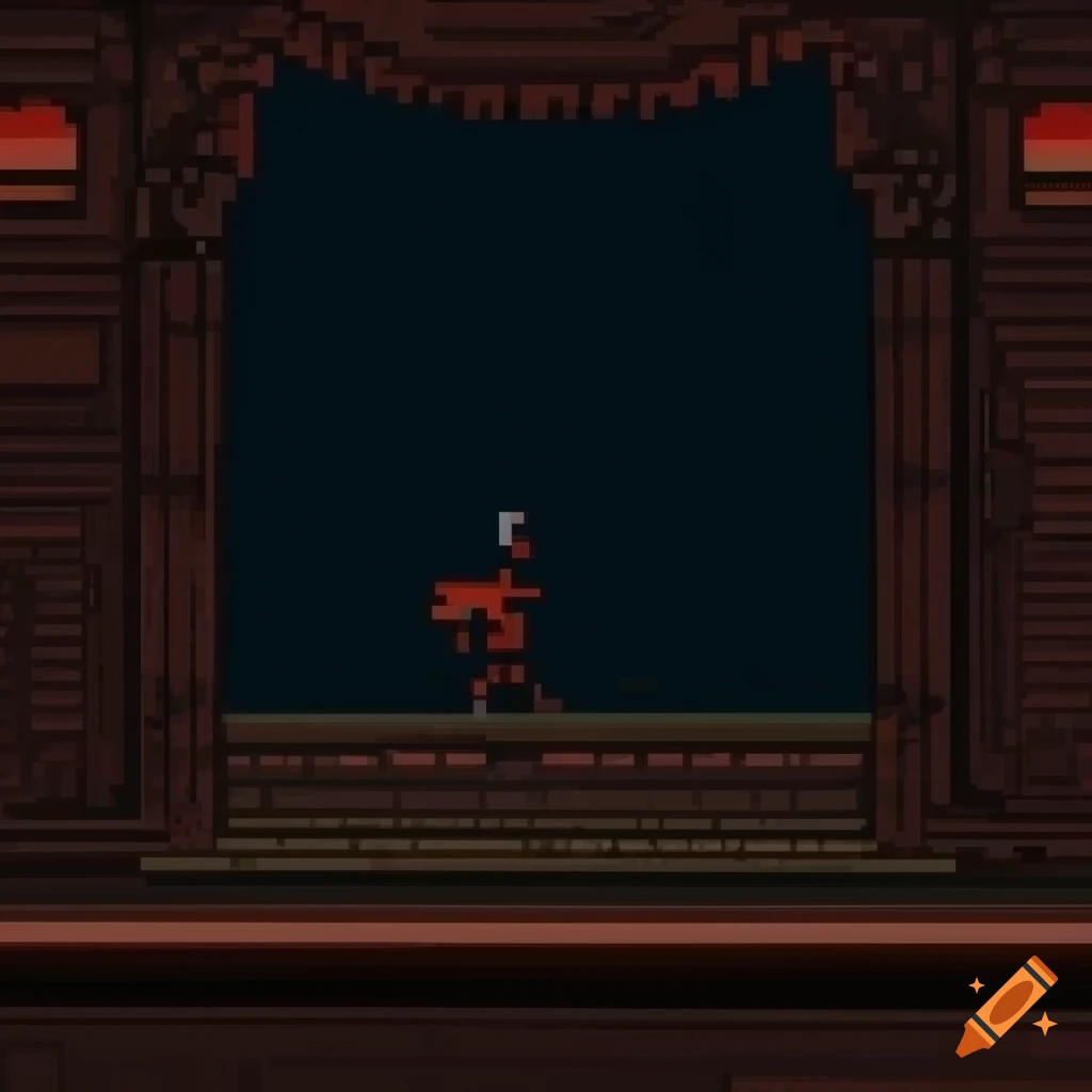 Panorama for menu screen in a scary dark room with pixel art on Craiyon