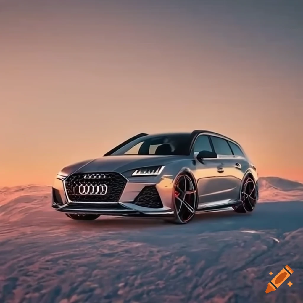 Audi rs6 c8 parked on a mountain top with beautiful sunset views on Craiyon