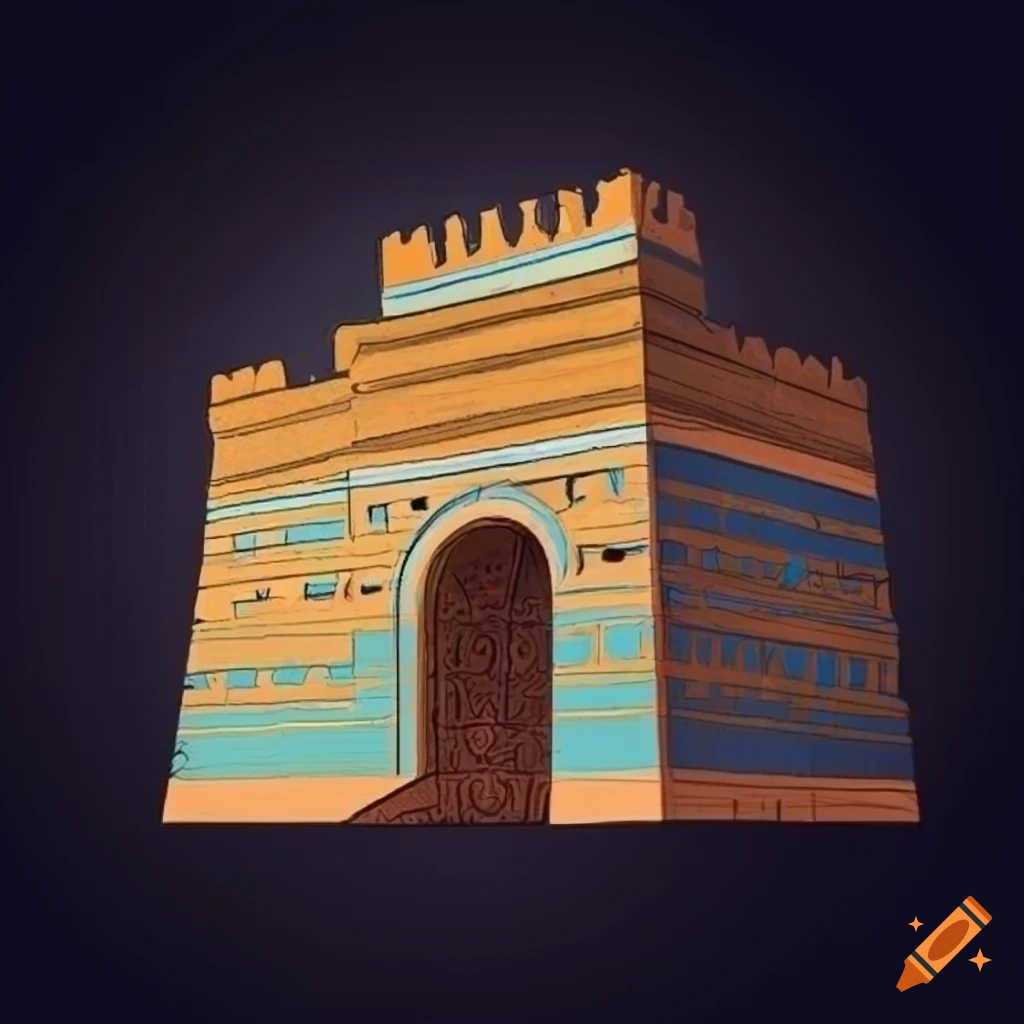 Ishtar gate in babylonian times depicted in adobe illustrator drawing ...