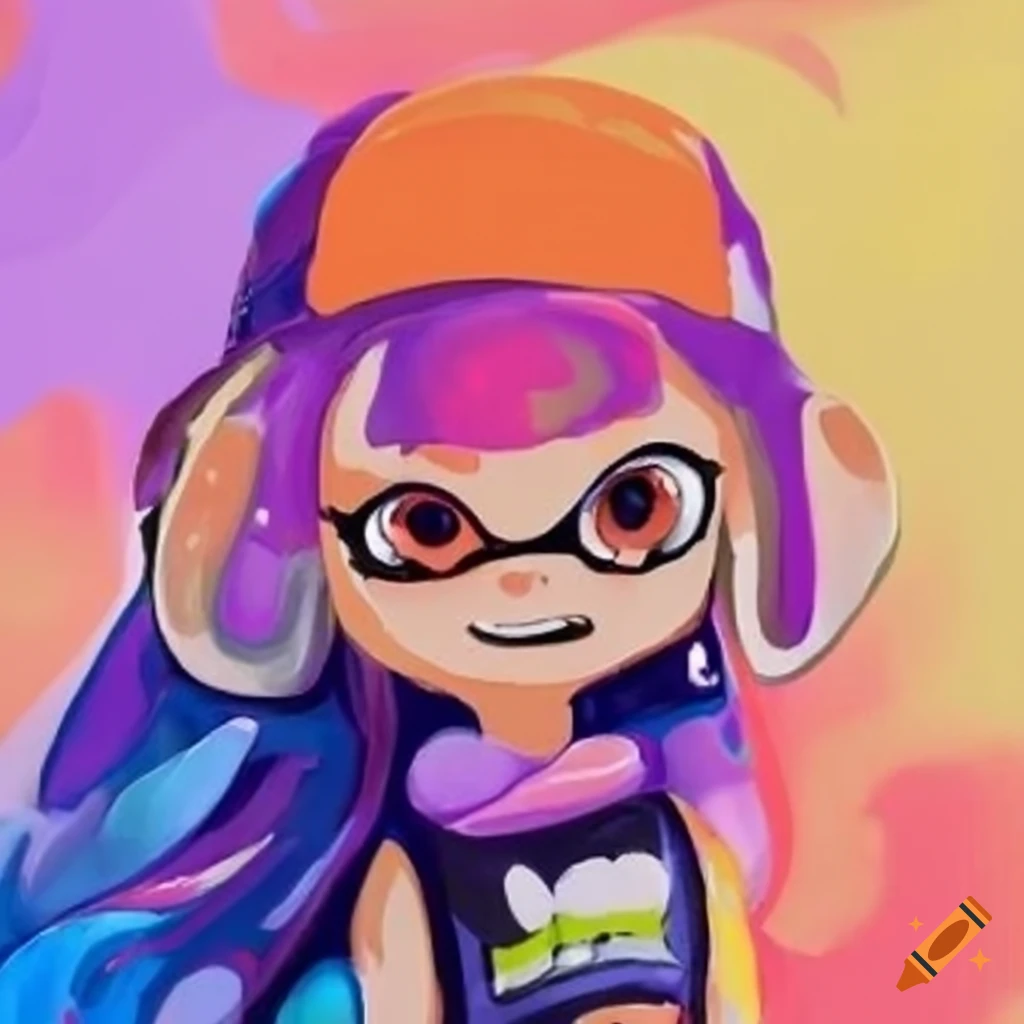 Splatoon inkling idol girl with lavender ink and orange beanie on Craiyon