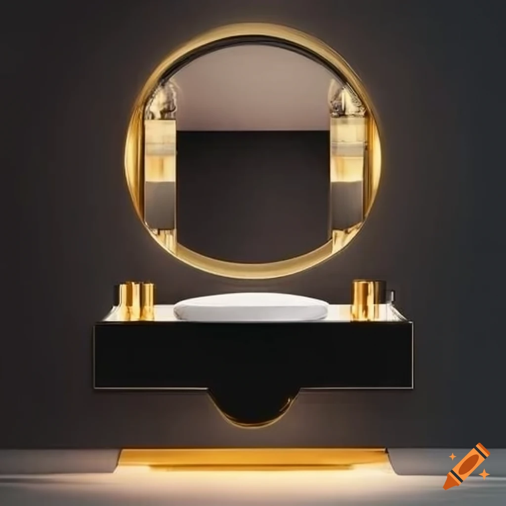 Luxurious bathroom with modern black and gold sink on Craiyon