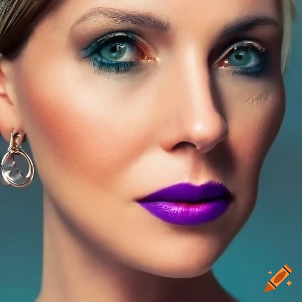 Colorful makeup on a woman in her mid-40s with beautiful earrings on ...