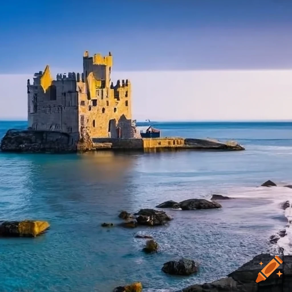 Picturesque seaside castle made of stone on Craiyon