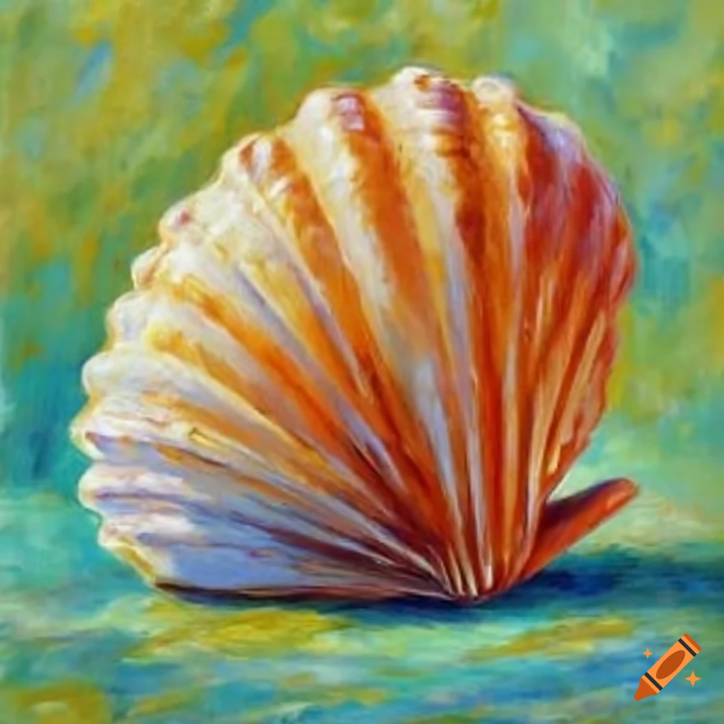 Colored seashells depicted in an oil painting by renoir on Craiyon