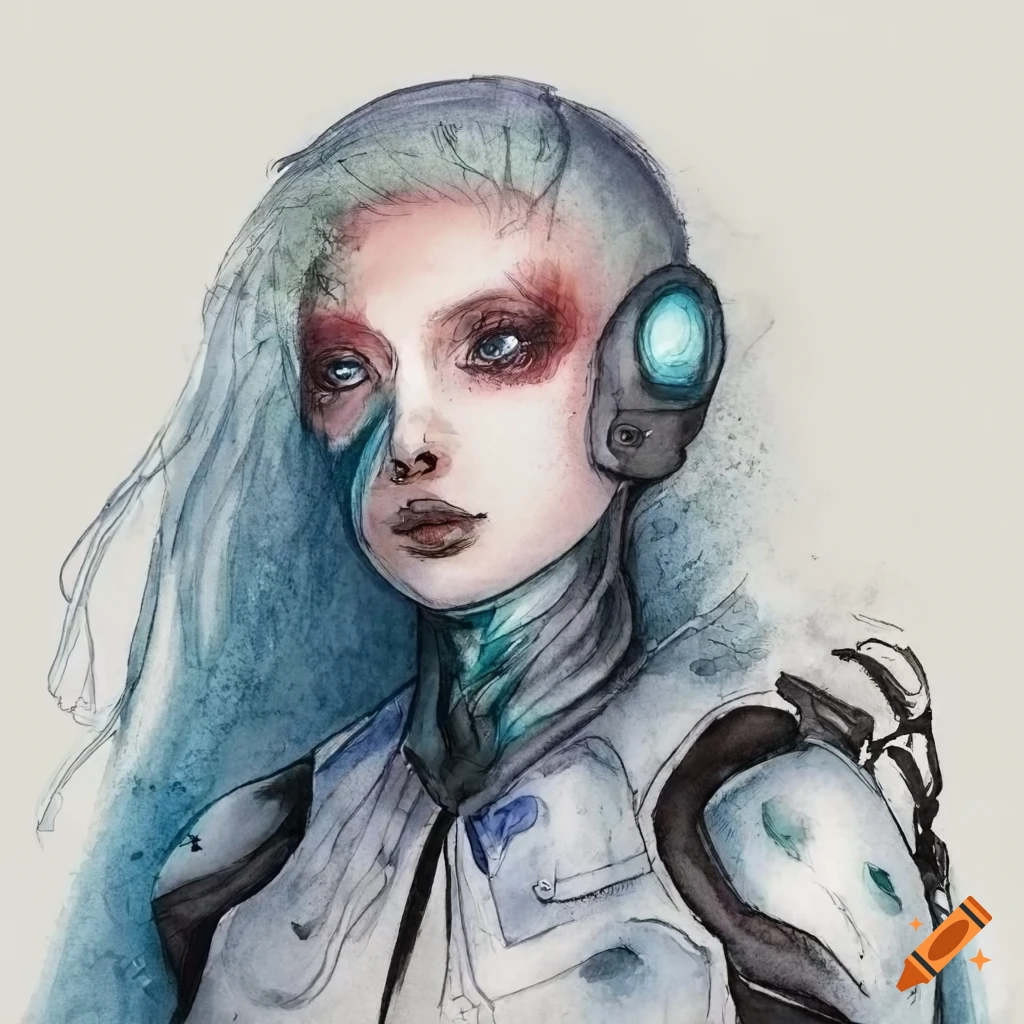 Sophisticated young cyborg in a high-tech bodysuit with light cyan hair ...