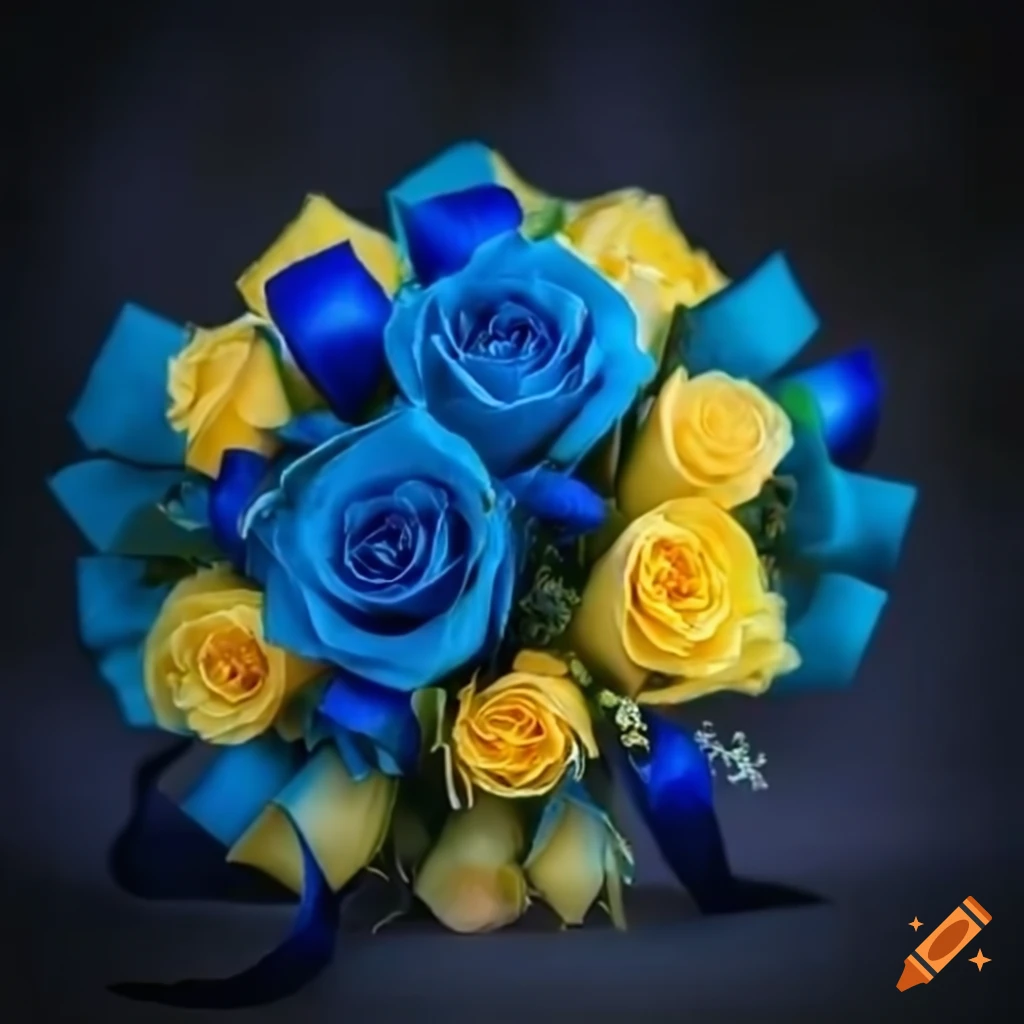 Blue and yellow rose bouquet with Ukrainian colors forming a heart ...