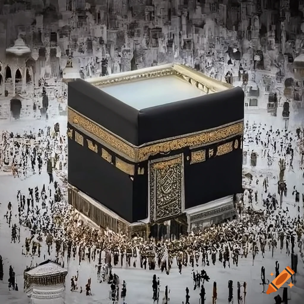 Intricate portrayal of The Kaaba with stone details on Craiyon
