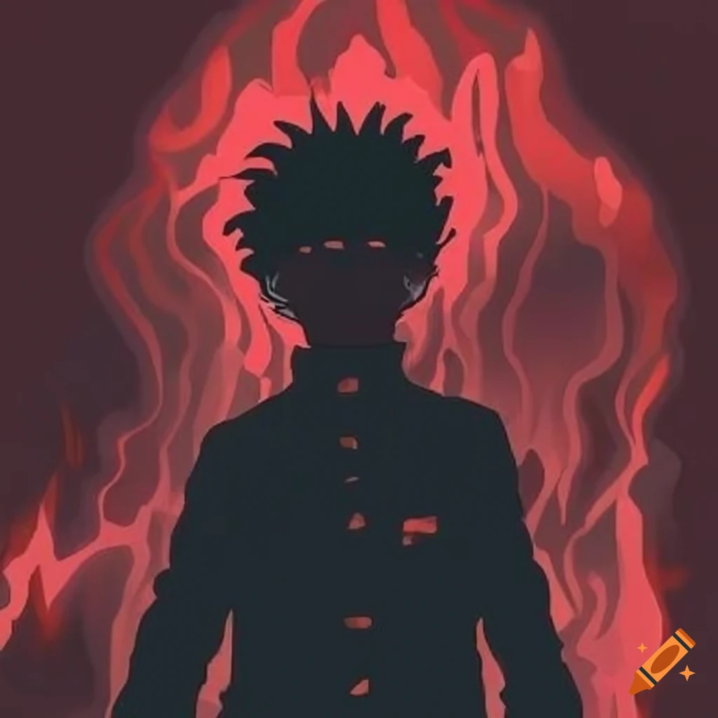 Anime character silhouette in red flames with an evil look, inspired by ...