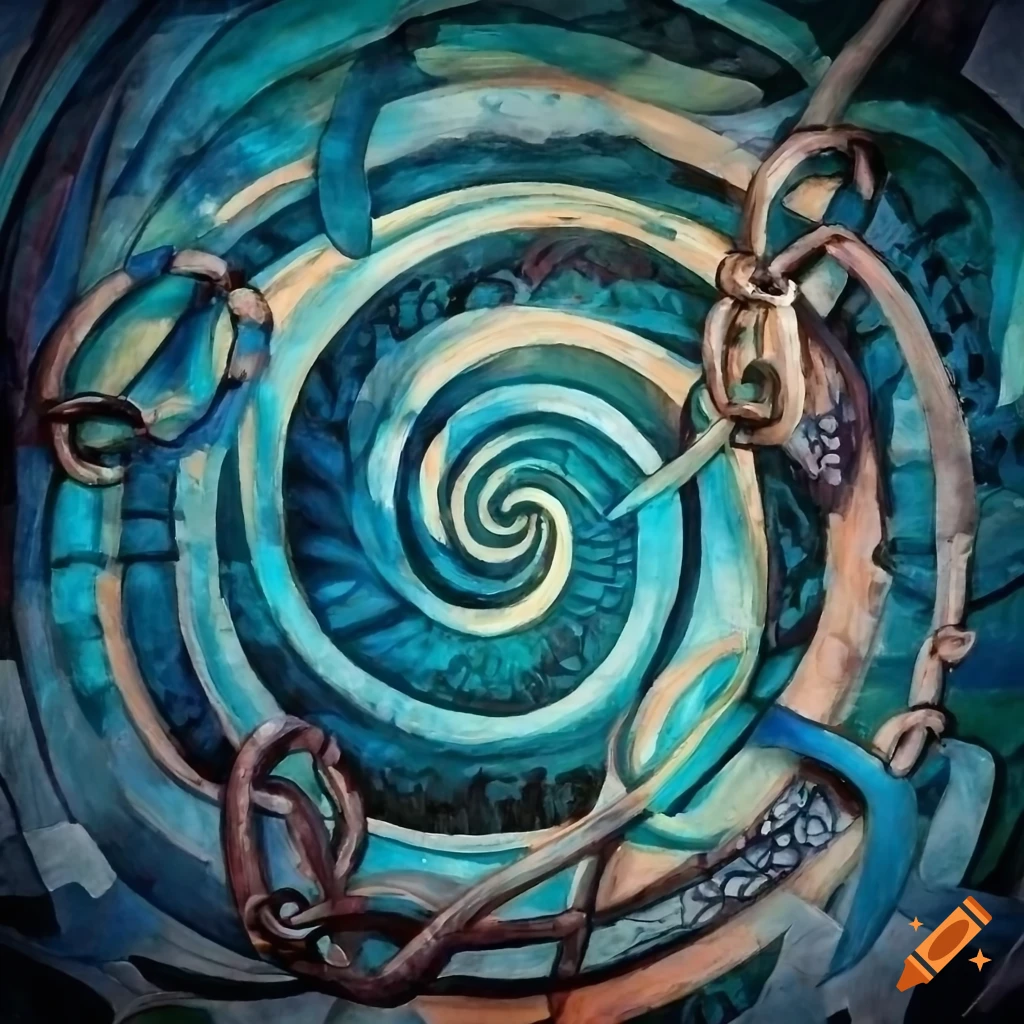 Large textured cubism painting with various objects intertwined on Craiyon