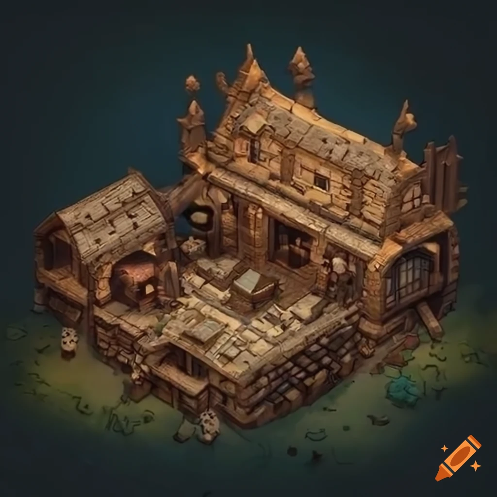 Fantasy rpg isometric map with medieval tiles and village town grid on ...