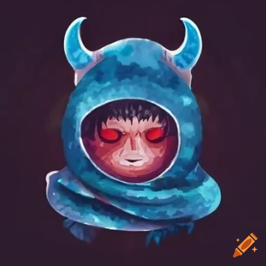 Lord demon kid in winter attire with red bright eyes on Craiyon