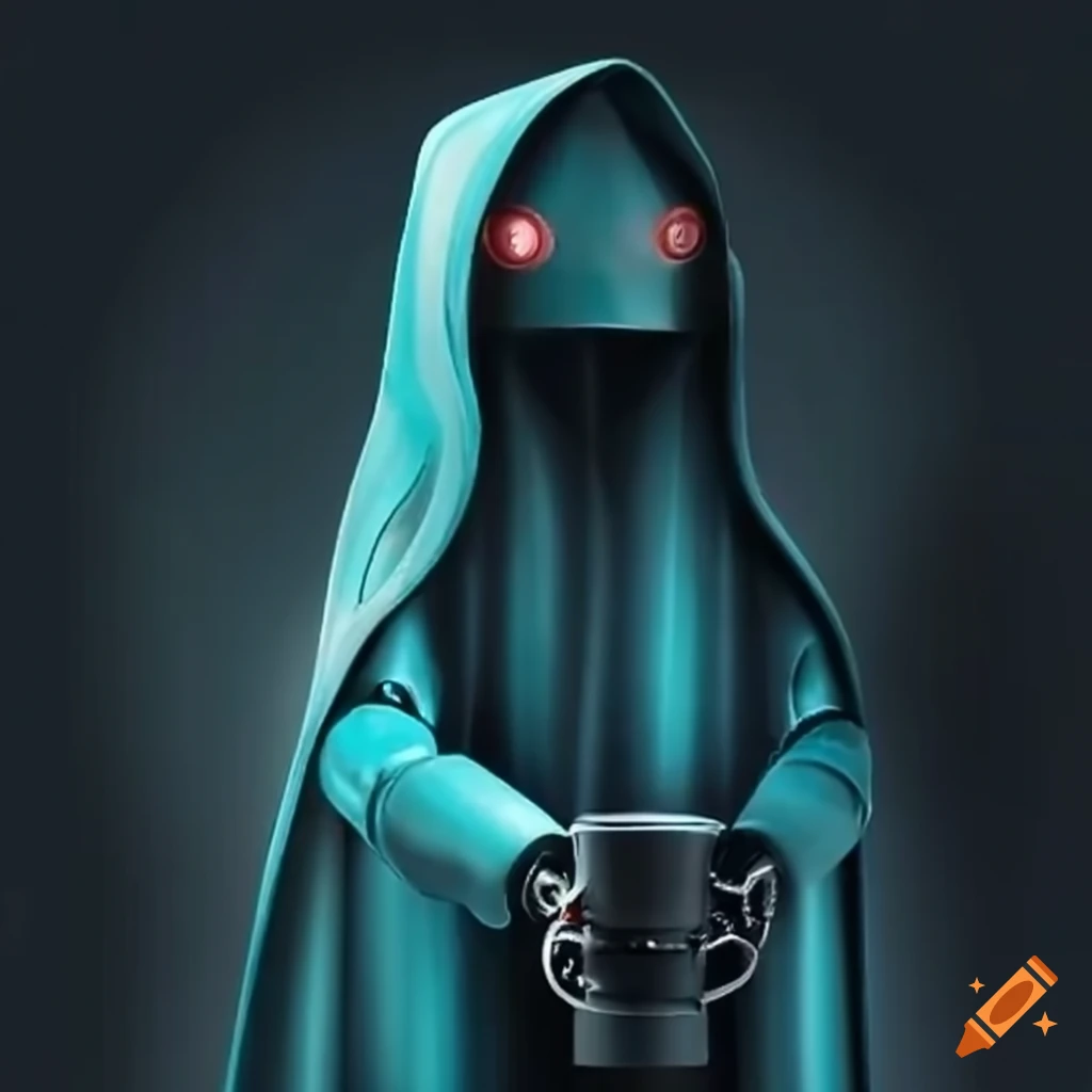Intricately designed robot in a mysterious cloak with a pipe on Craiyon