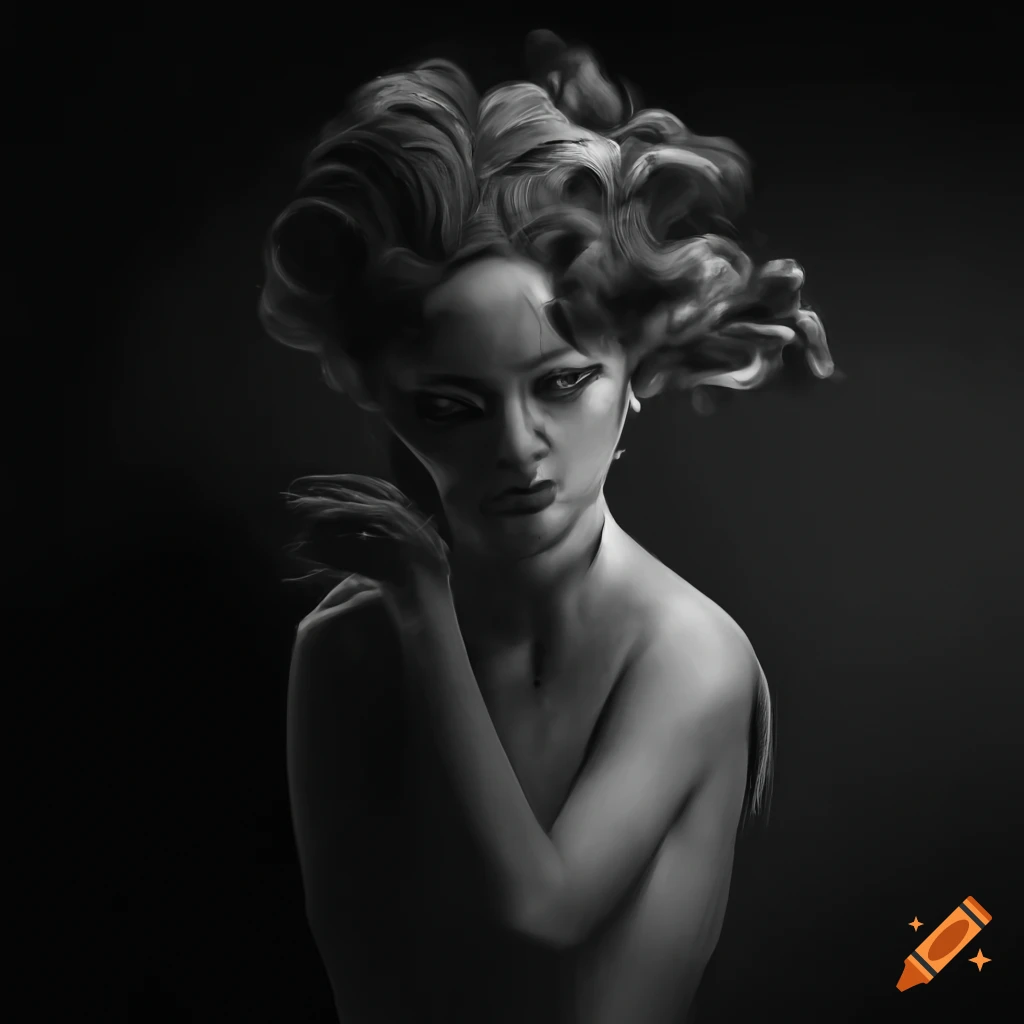 Ethereal soul in vibrant black and white world symbolizing inner and outer contrasts on Craiyon