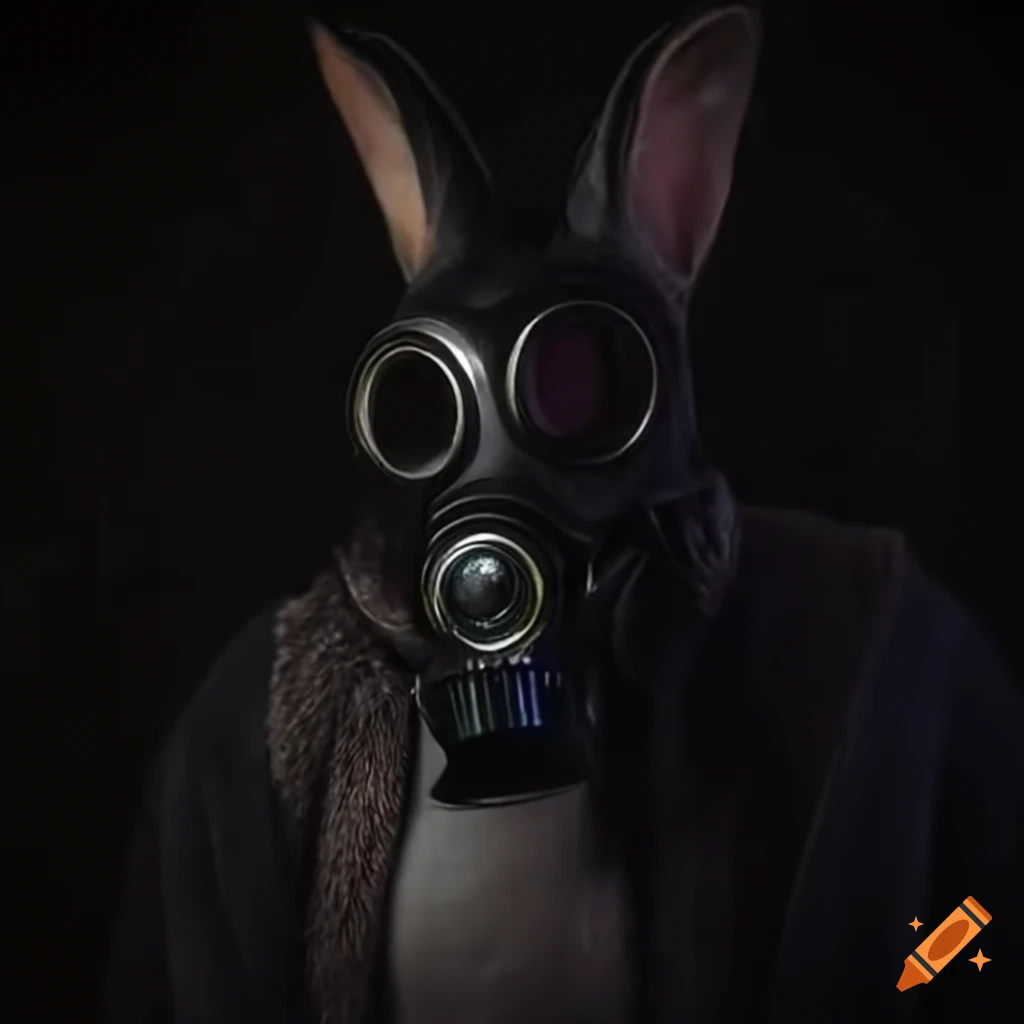 Mysterious rabbit with a high-tech gas mask in a dark sci-fi setting on ...