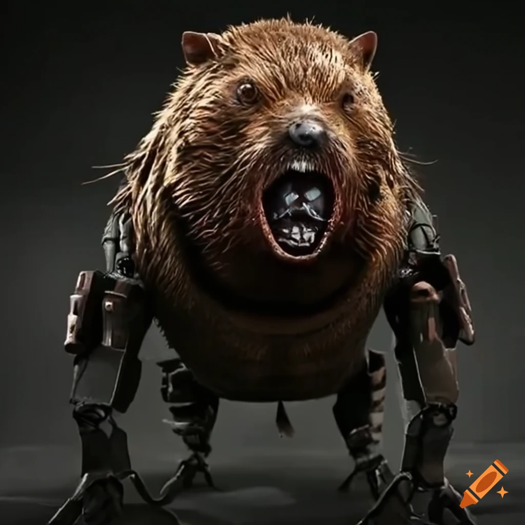 Half robotic mutated beaver with enhanced mouth in a maze background on ...