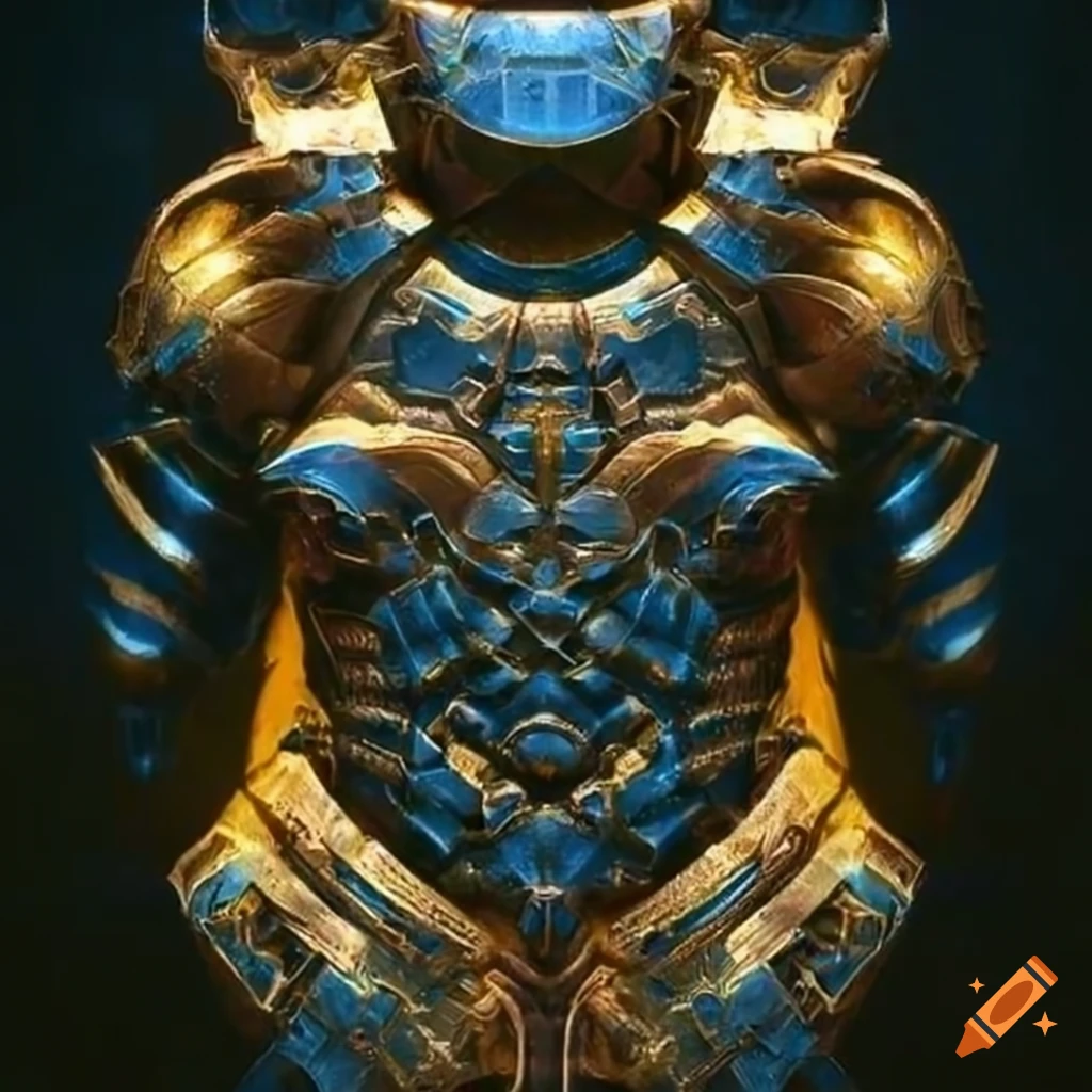 Adorned magic massive body armor in front view with vertical symmetry ...