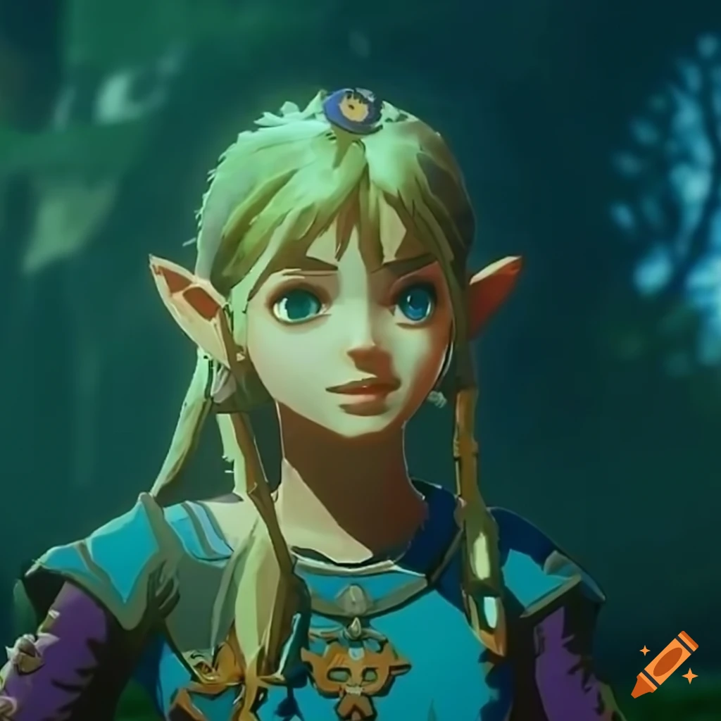 Character from legend of zelda adventuring with link in hyrule forest ...