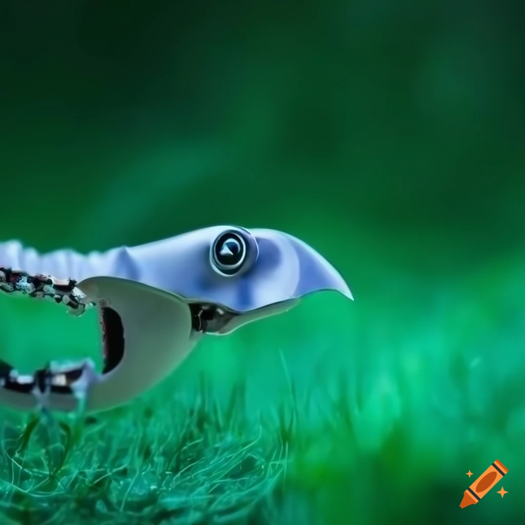 Half normal half robotic electric ray on grass with robotic mouth and ...