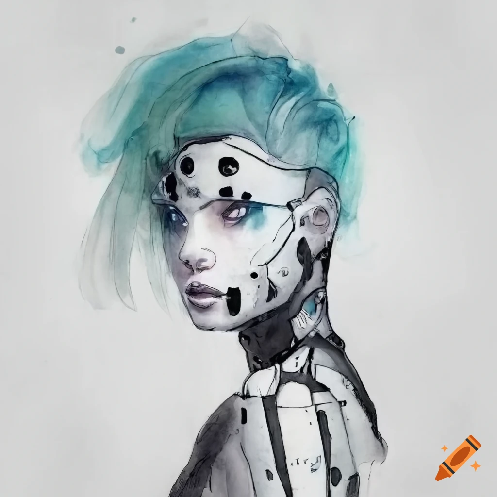 Sophisticated young cyborg in high-tech bodysuit with light cyan hair ...