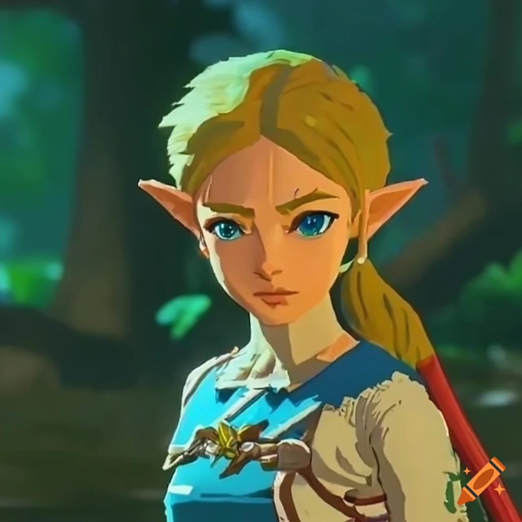 Character from legend of zelda adventuring with link in hyrule forest ...