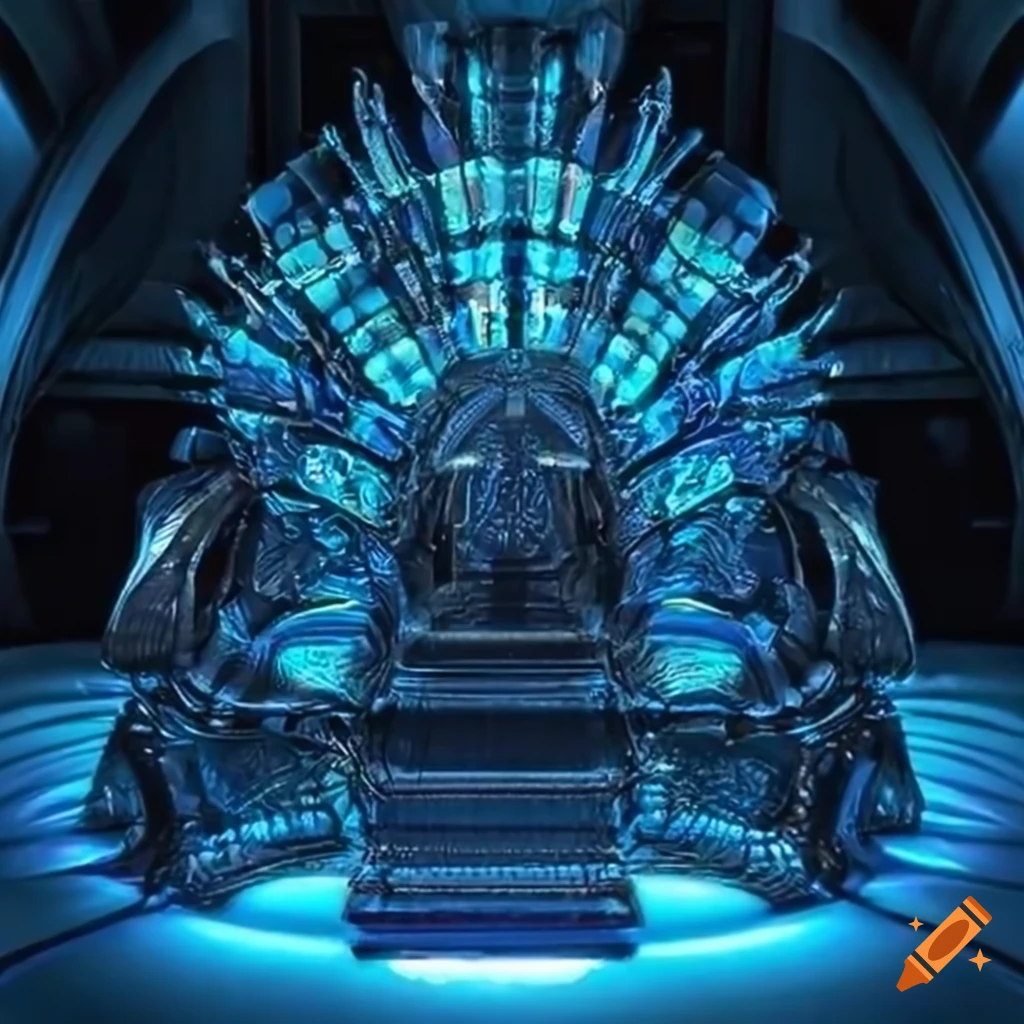 Sci-fi throne with advanced holographic technology hovering on Craiyon