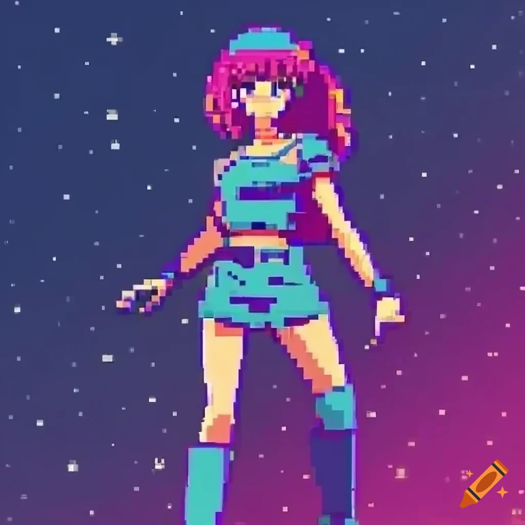 Retro 80s anime girl in pixel art at 4k resolution on Craiyon
