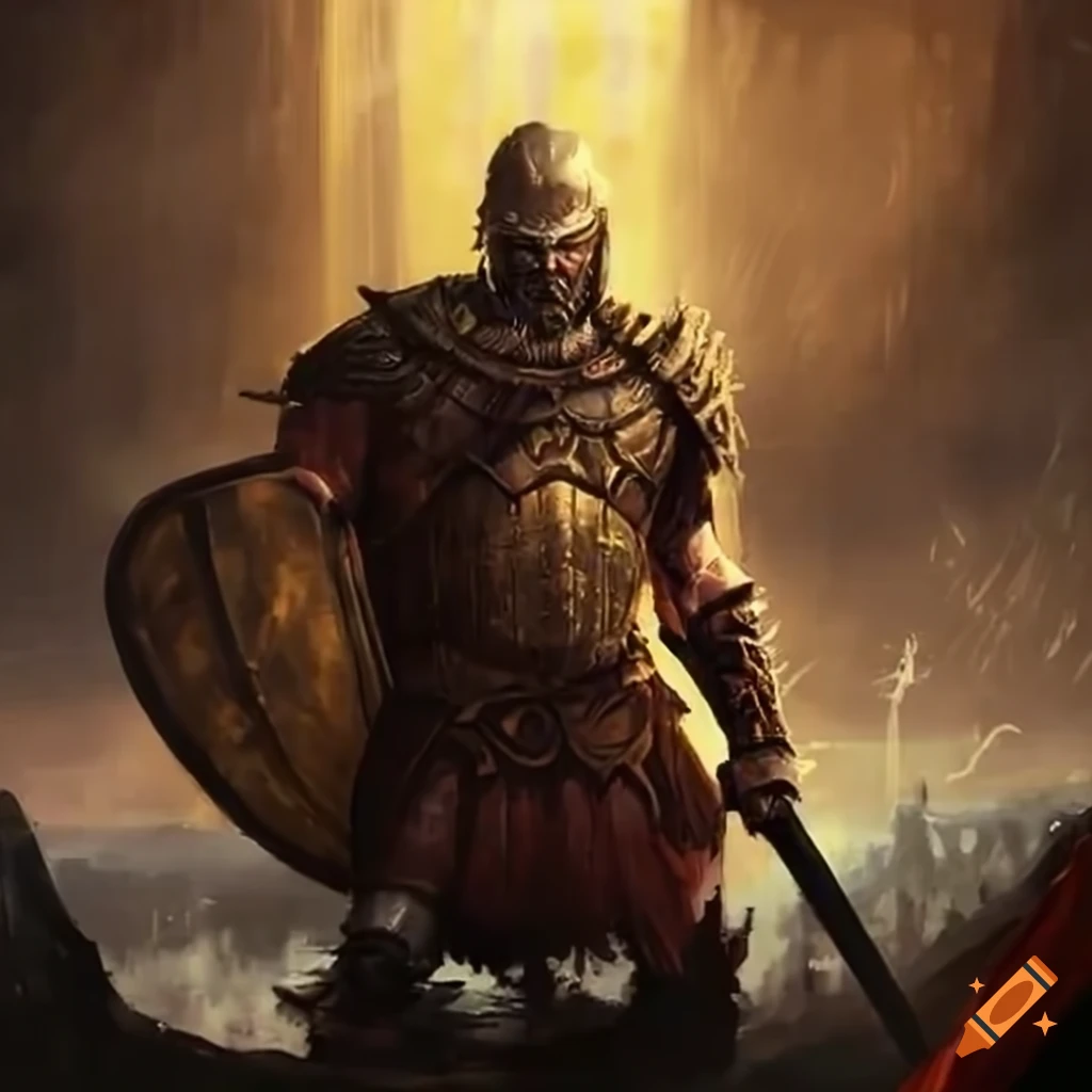 Legendary hero Beowulf in epic pose with sword and armor on Craiyon