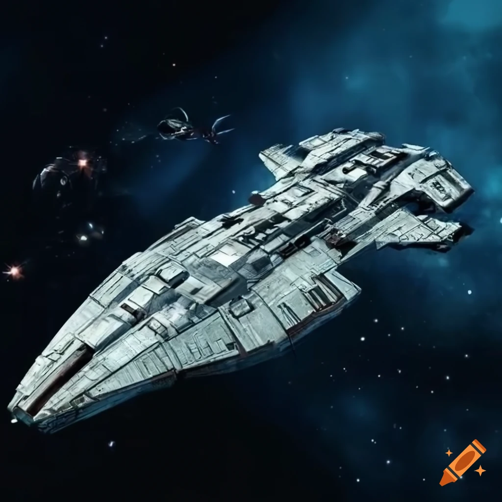 Battlestars from Battlestar Galactica series engaging in space battle ...