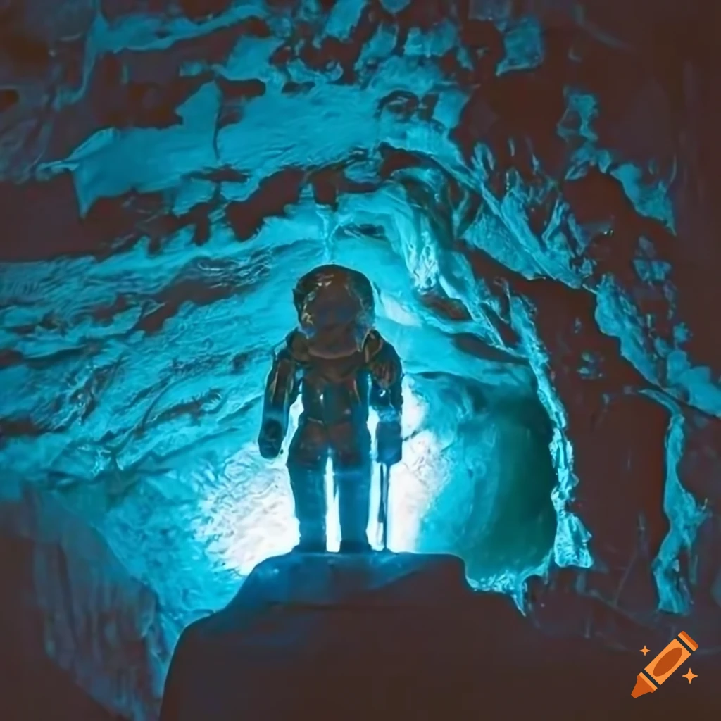 Gold and diamond astronaut statue in a luminous cave on Craiyon