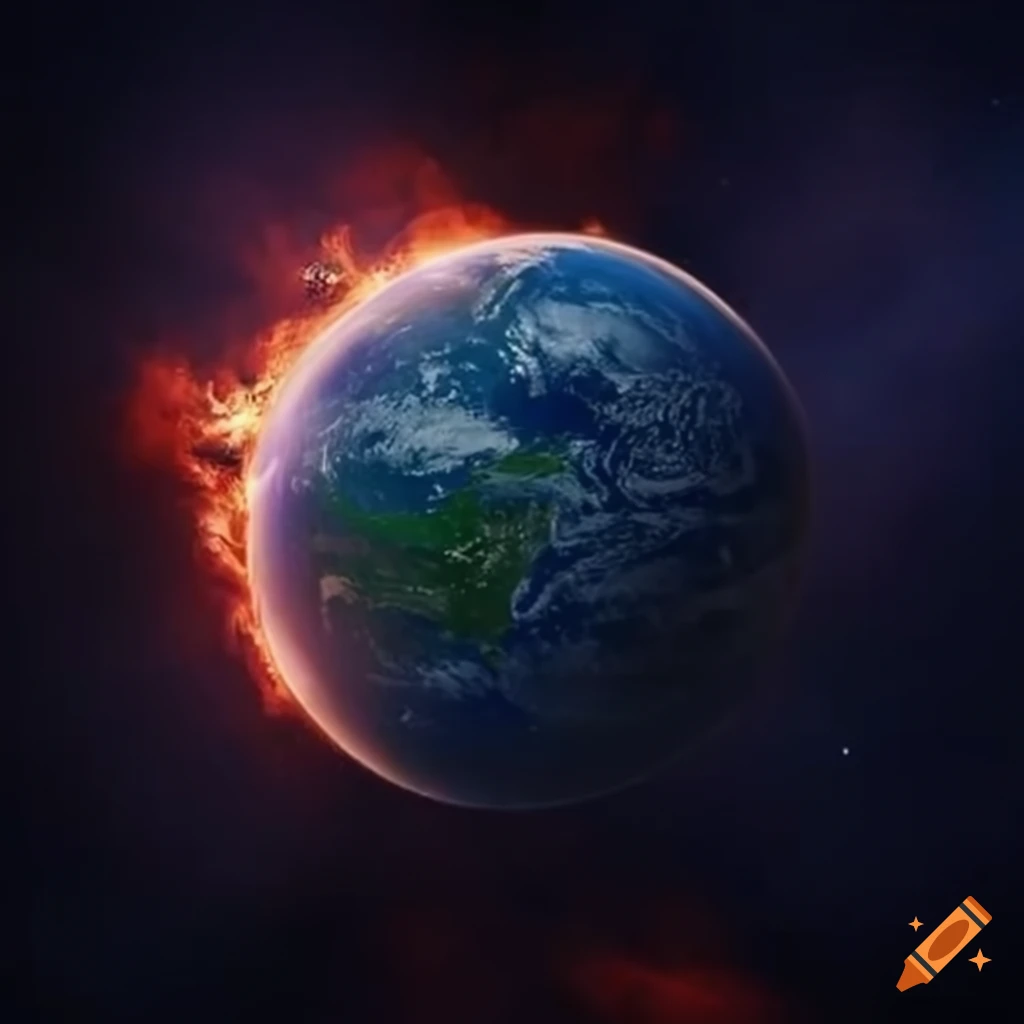 Space ship The Stellar Phoenix flying from exploding planet Earth on Craiyon