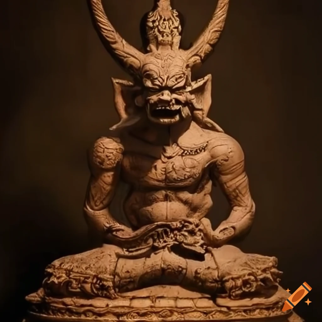 Intimidating demon statue with intricate details and sharp features on ...