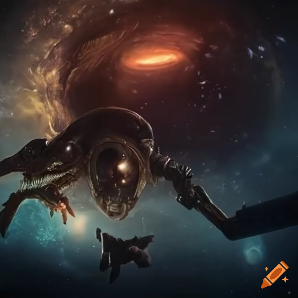 Astronauts battling alien monsters in a sci-fi setting on Craiyon