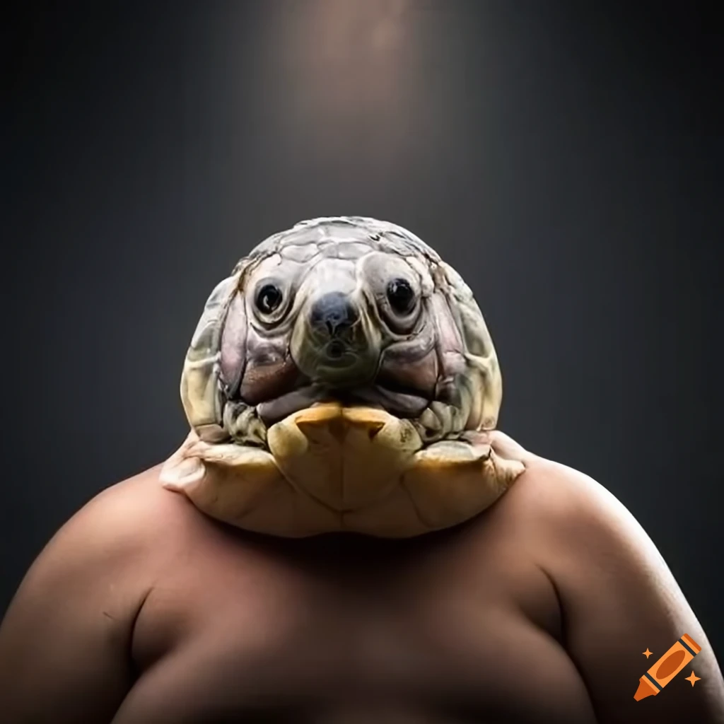 Chubby man with the head of a turtle on Craiyon