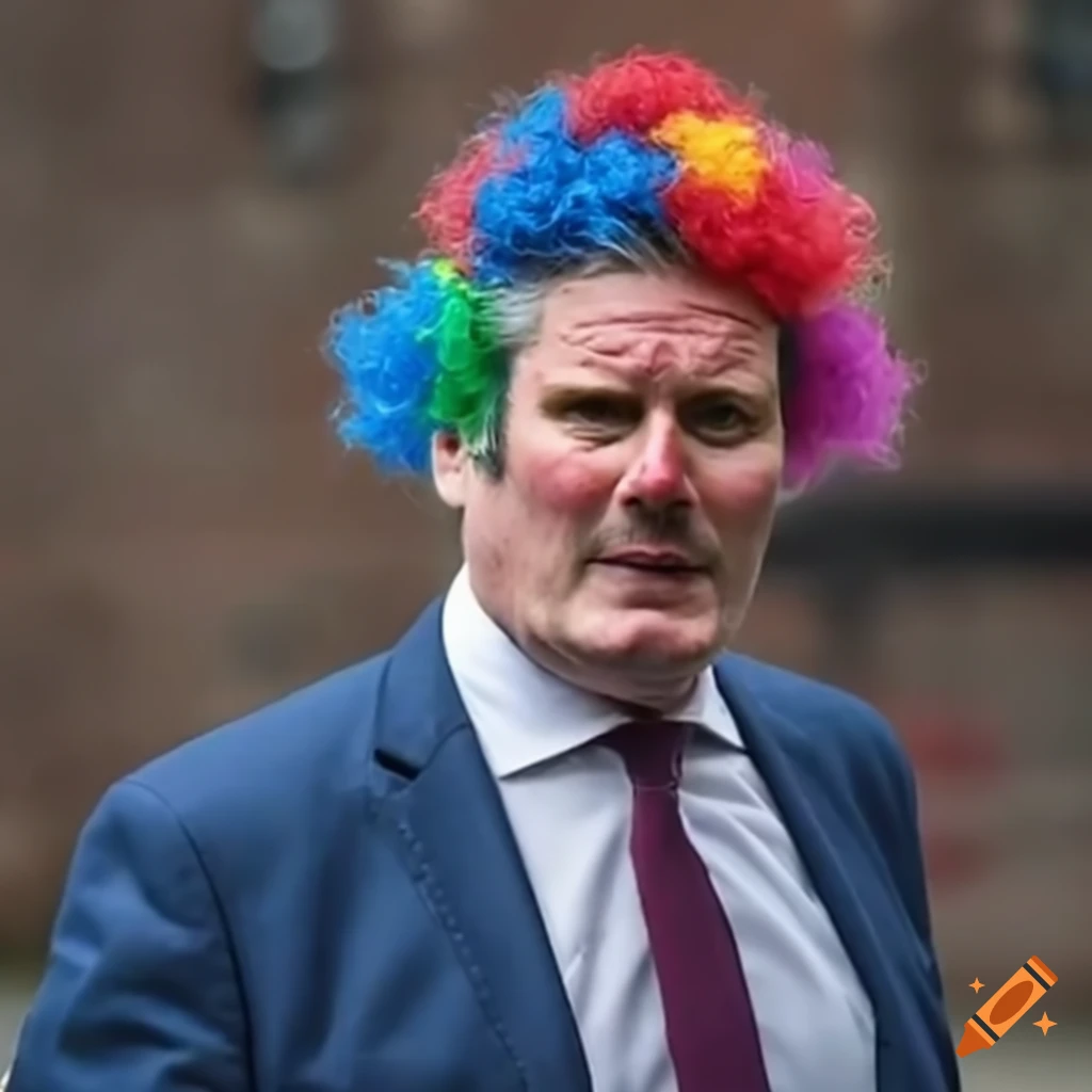 Labour Party leader Keir Starmer wearing a clown hat on Craiyon