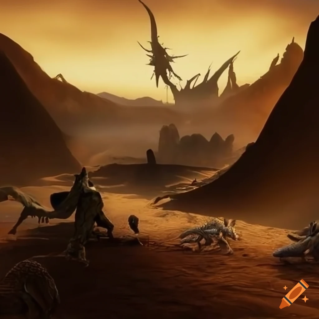 Giant dragon-turtle hybrids in a surreal black desert landscape on Craiyon