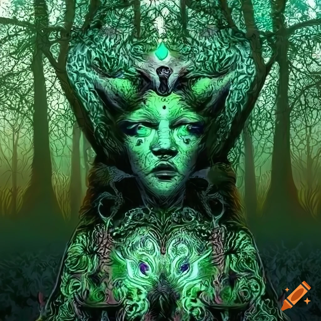 Digital illustration of gaelic forest spirit with celtic patterns in ...