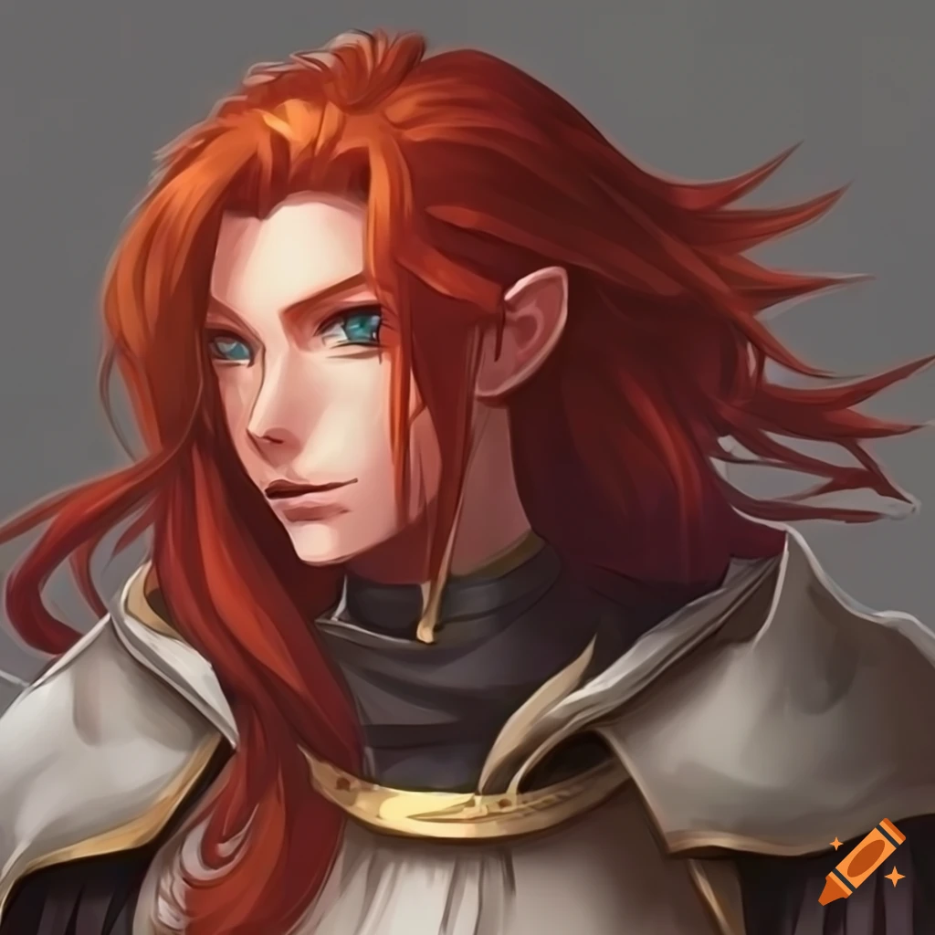 Red-haired paladin with long flowing hair on Craiyon