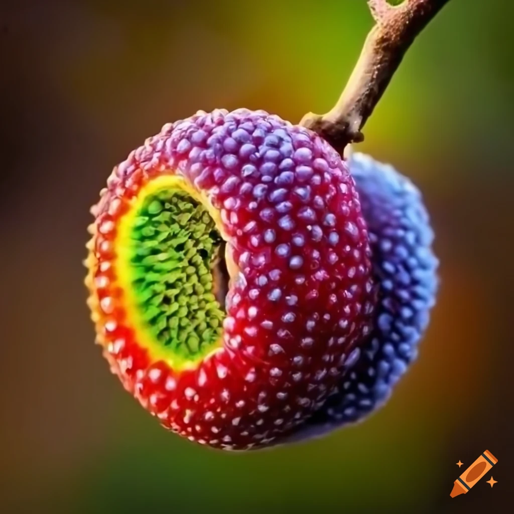 Tree with nine colorful fruits representing virtues on Craiyon