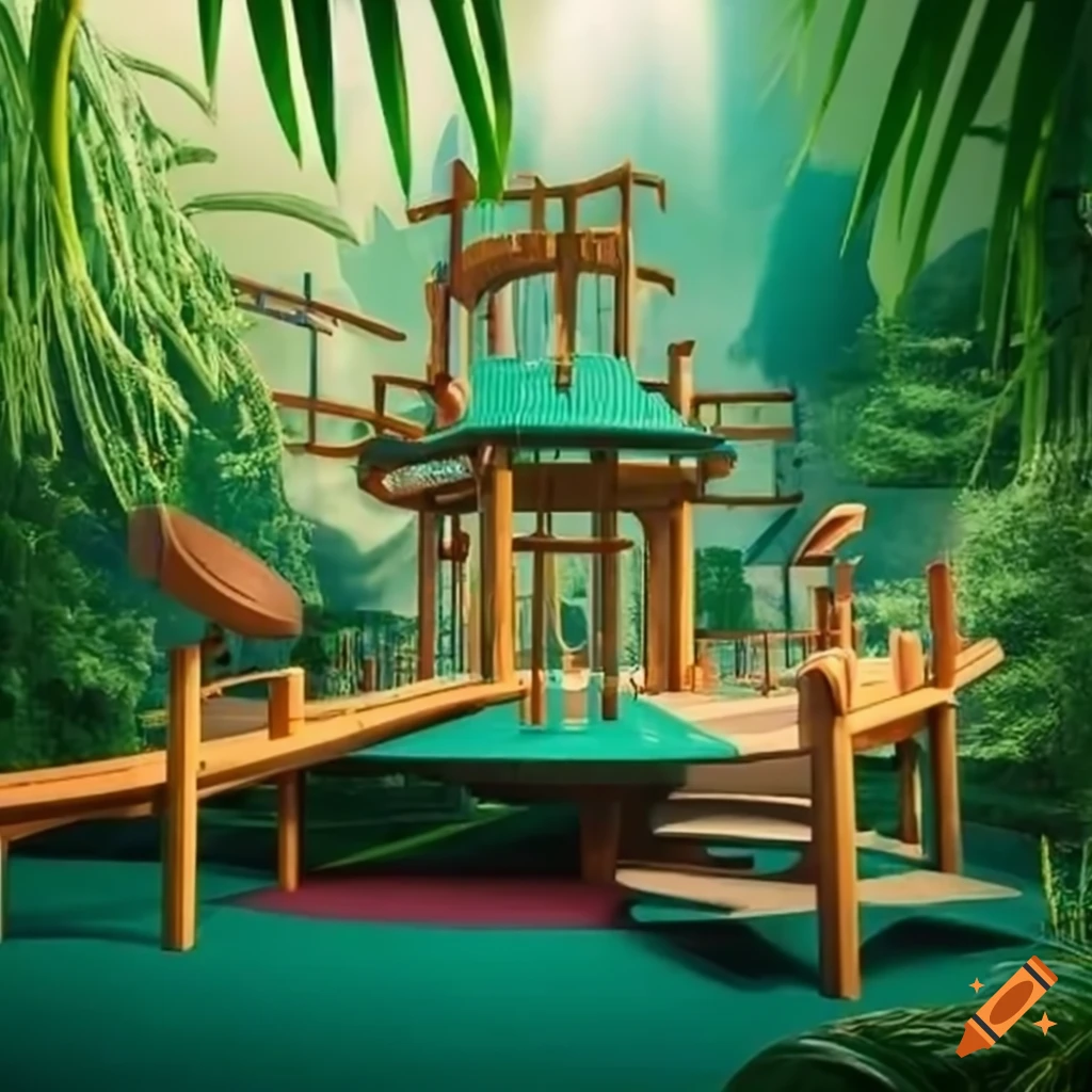 Vibrant interactive playground with climbing structures and balance ...